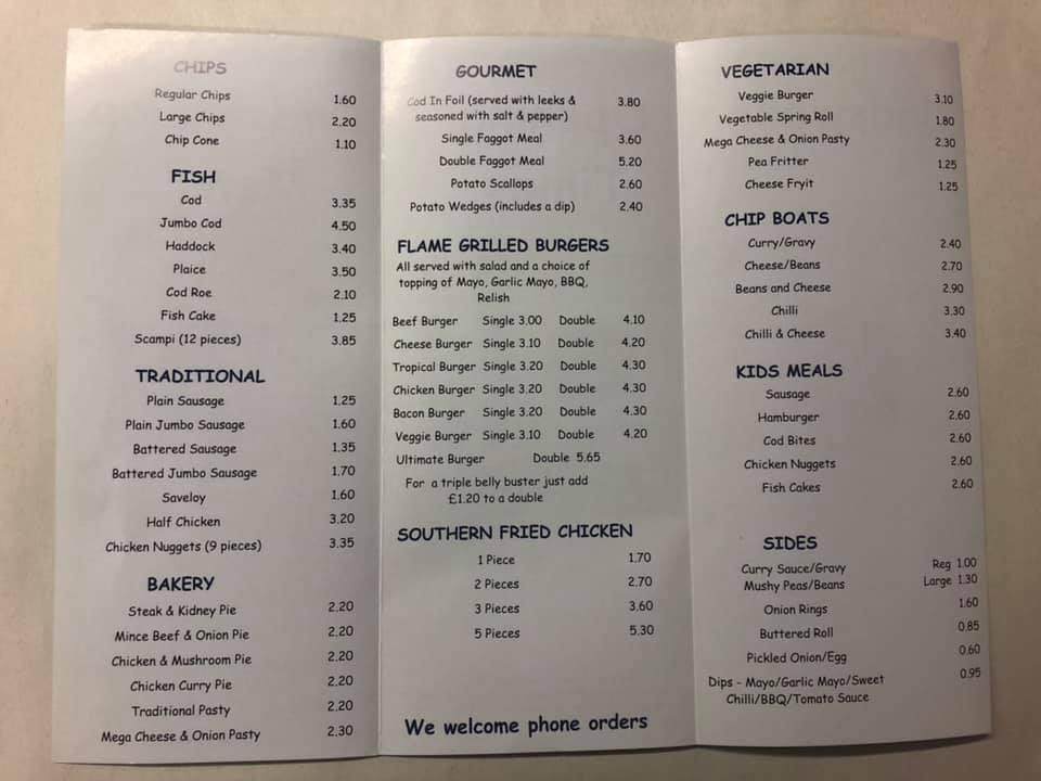 Menu at Codswallop Fish & Chips fast food, Frome