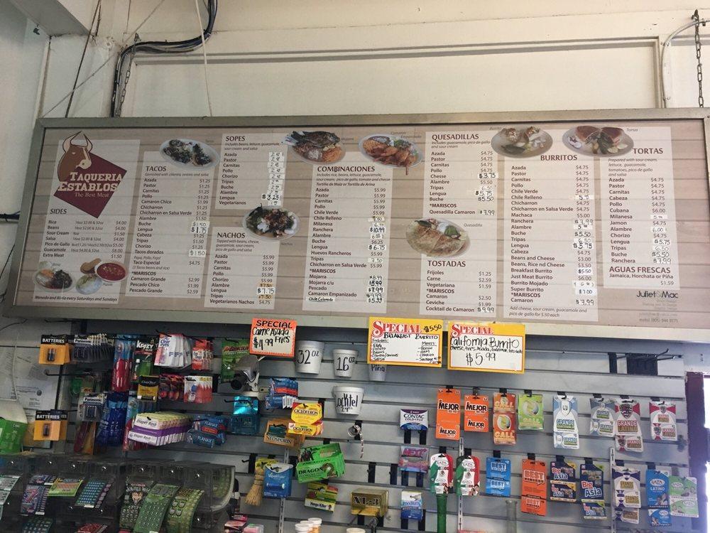 Menu at Establos Meat Market restaurant, Camarillo, Ventura Blvd