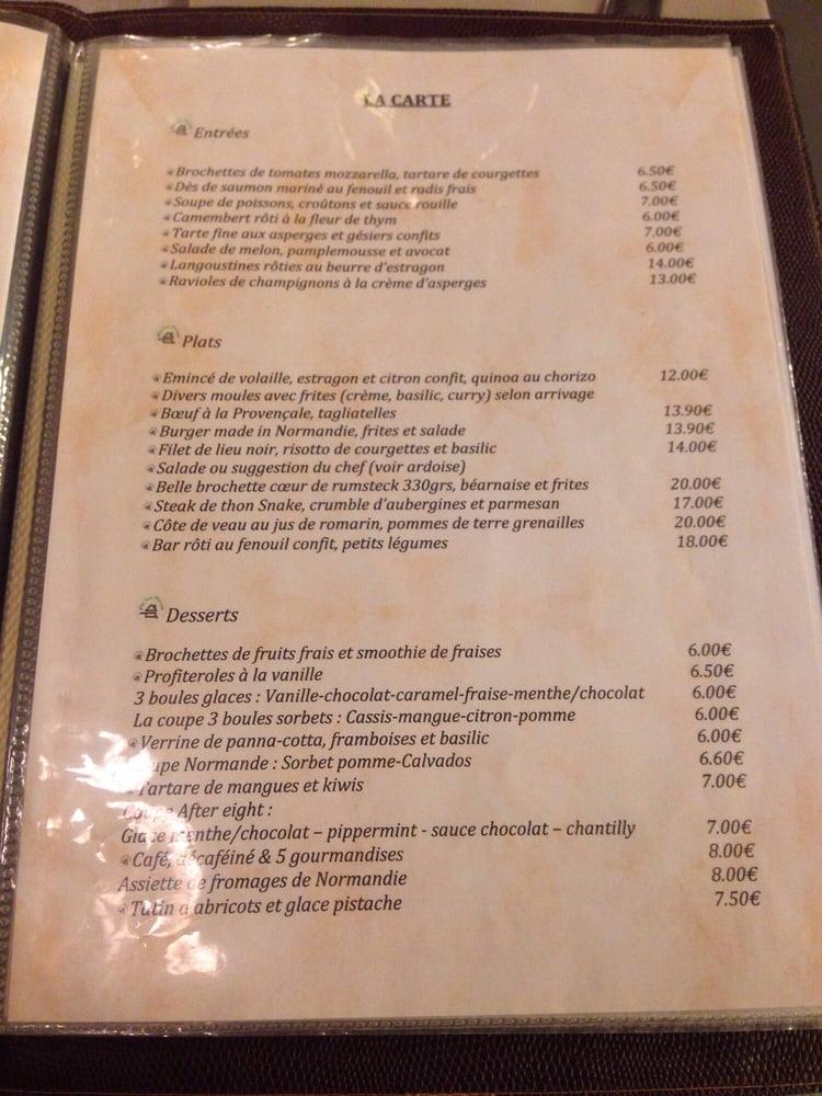 Menu at La Tables des Hôtes restaurant, Rouen
