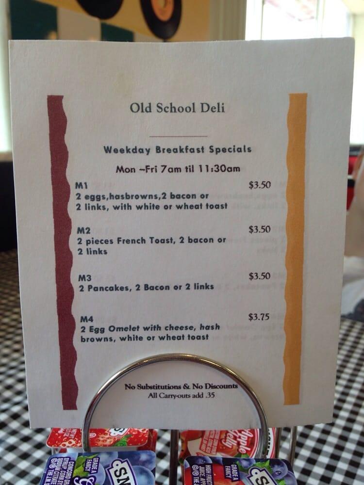Menu at Old School Deli restaurant, Roseville
