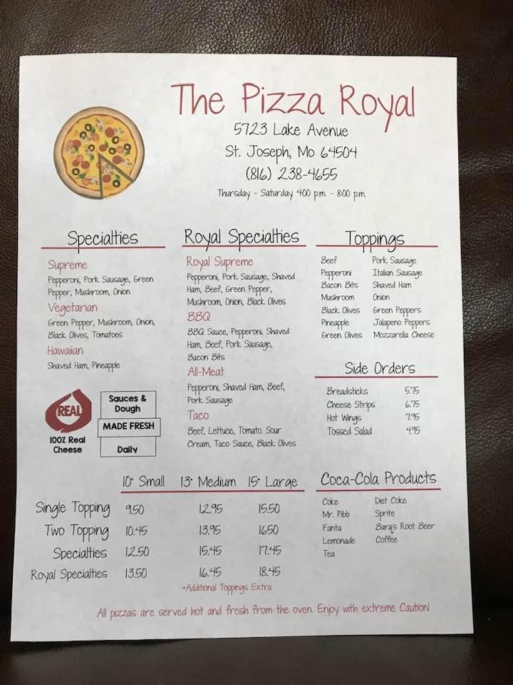 Menu at Pizza Royal pizzeria, Saint Joseph