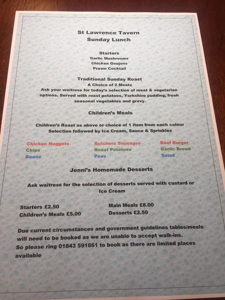 Menu at The St Lawrence Tavern pub & bar, Ramsgate, High St