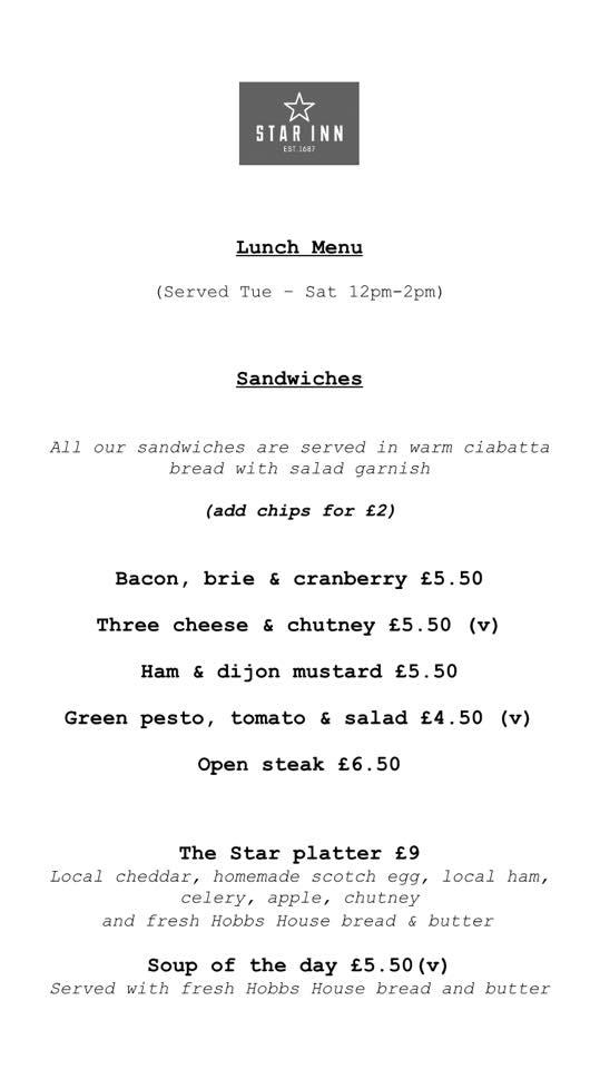 Menu at Star Inn & Hotel pub & bar, Stroud
