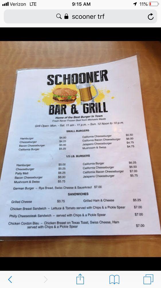 Menu at The Schooner Bar and Grill, Thief River Falls