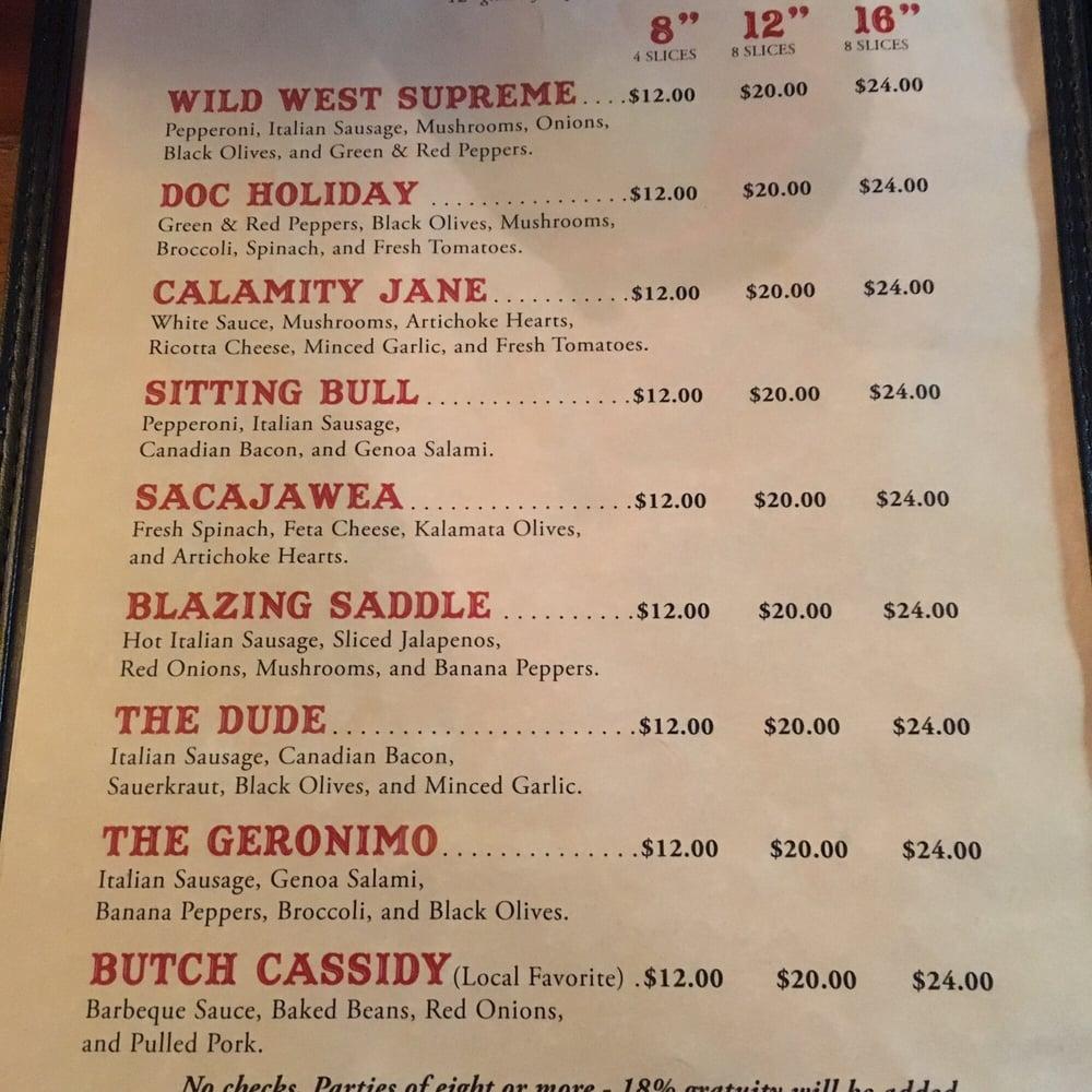 Menu at Wild West Pizzeria & Saloon, West Yellowstone