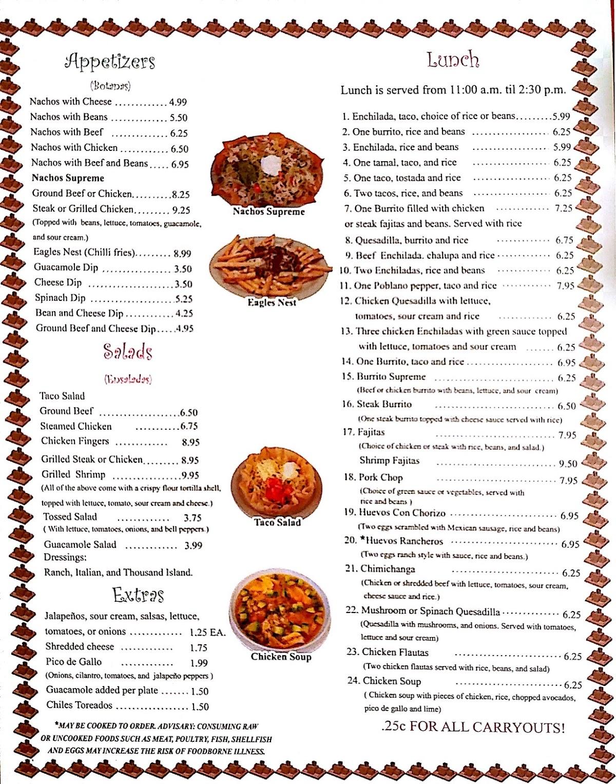 Menu at Los Aztecas Mexican Restaurant, Buena Vista