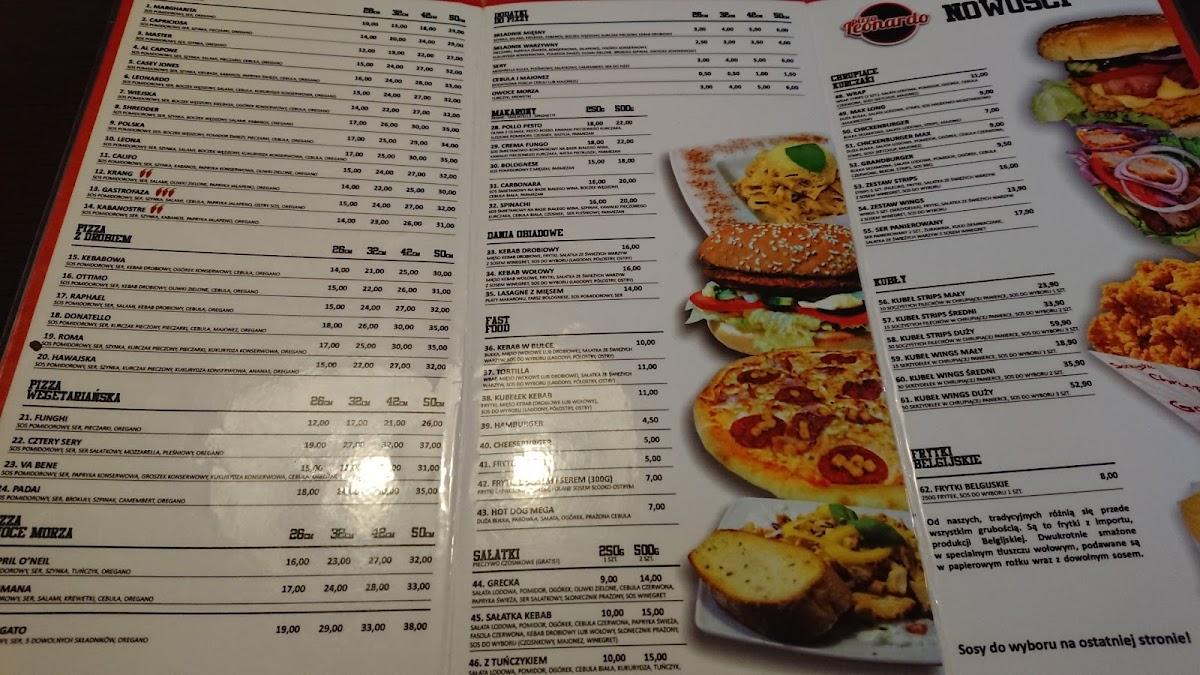 Menu at Pizza Leonardo restaurant, Bochnia