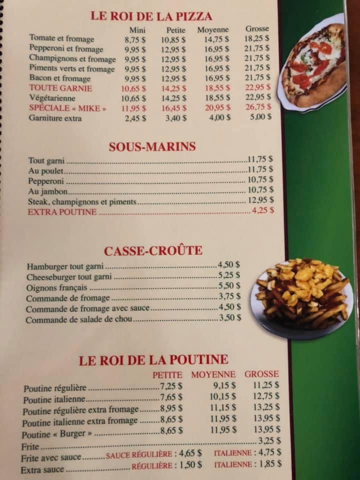 Menu au Restaurant Chez Mike Enr, Warwick