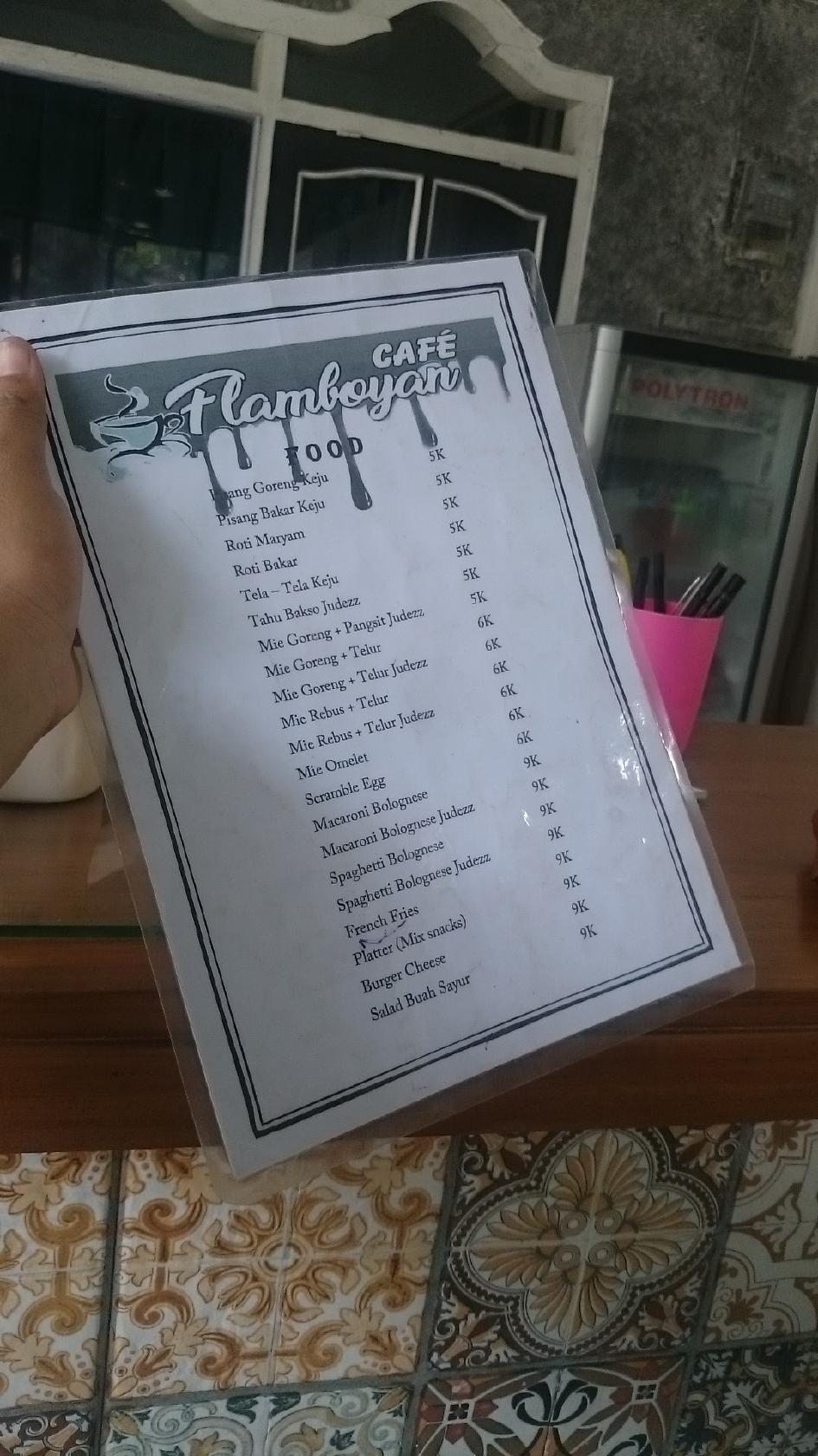 Menu at Flamboyan Cafe, Badang