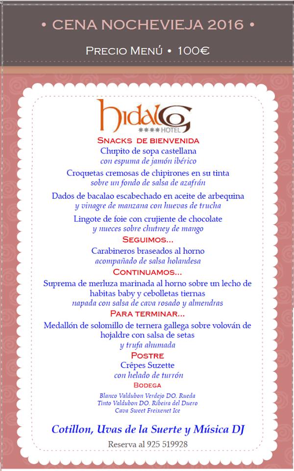 Menu at Hotel Hidalgo restaurant, Esquivias