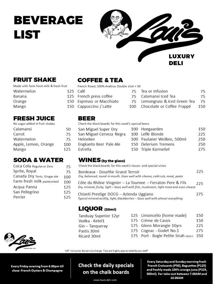 Menu at Louis Luxury Deli Inc. restaurant, Parañaque