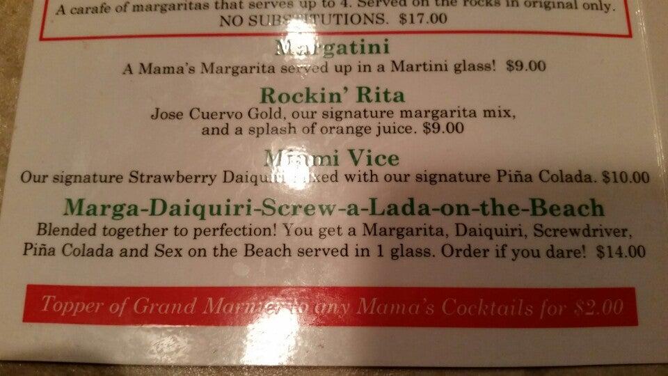 Menu at Nacho Mamas restaurant, Stillwater