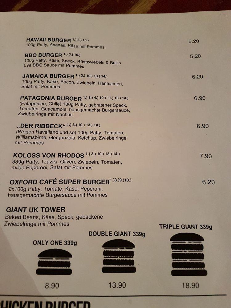 Speisekarte von Oxford Café pub & Bar, Karlsruhe