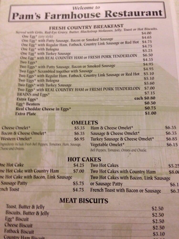 Menu at Pam's Farmhouse Restaurant, Raleigh