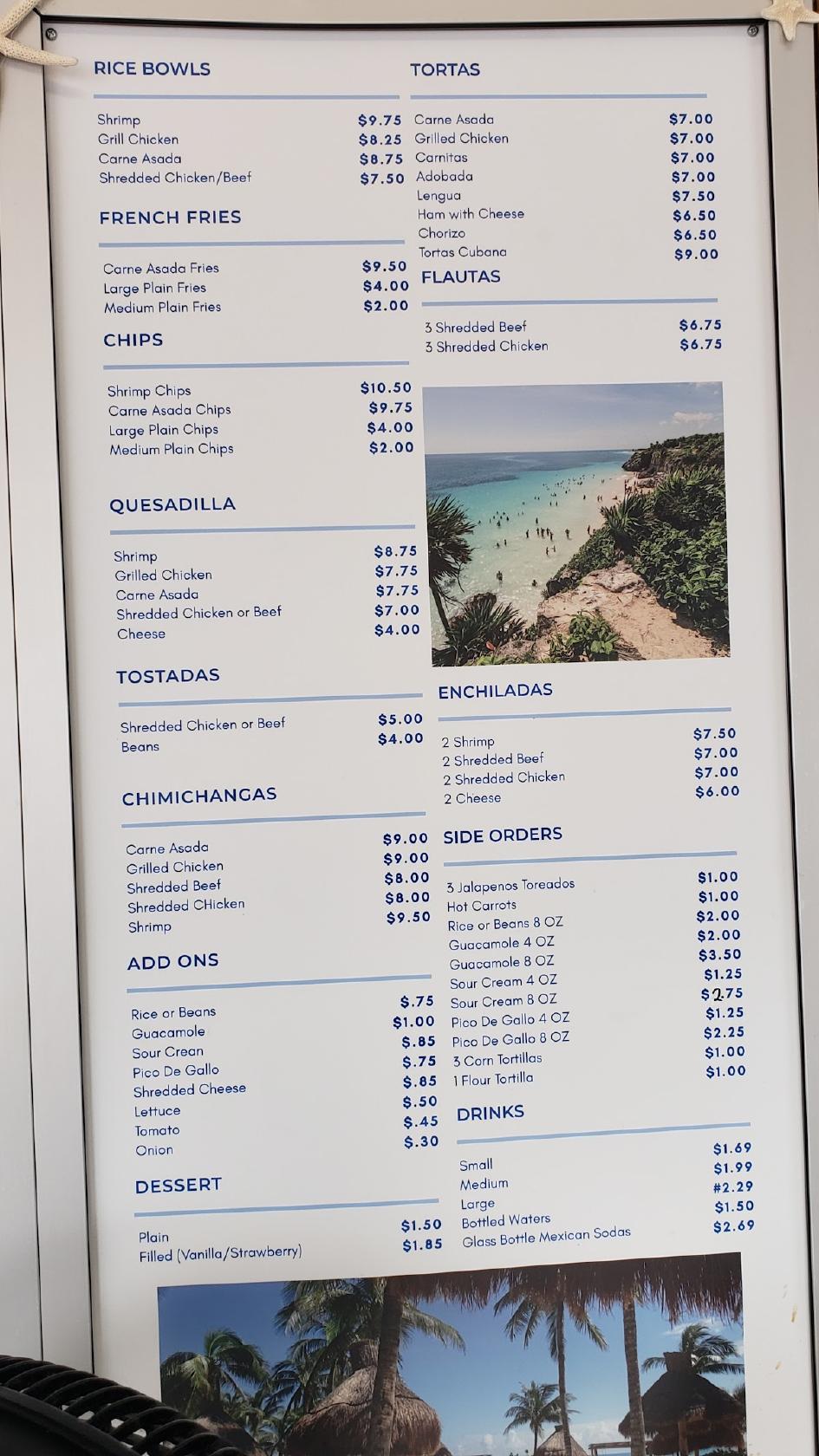 Menu at Playa Azul Taco Shop restaurant, Salina