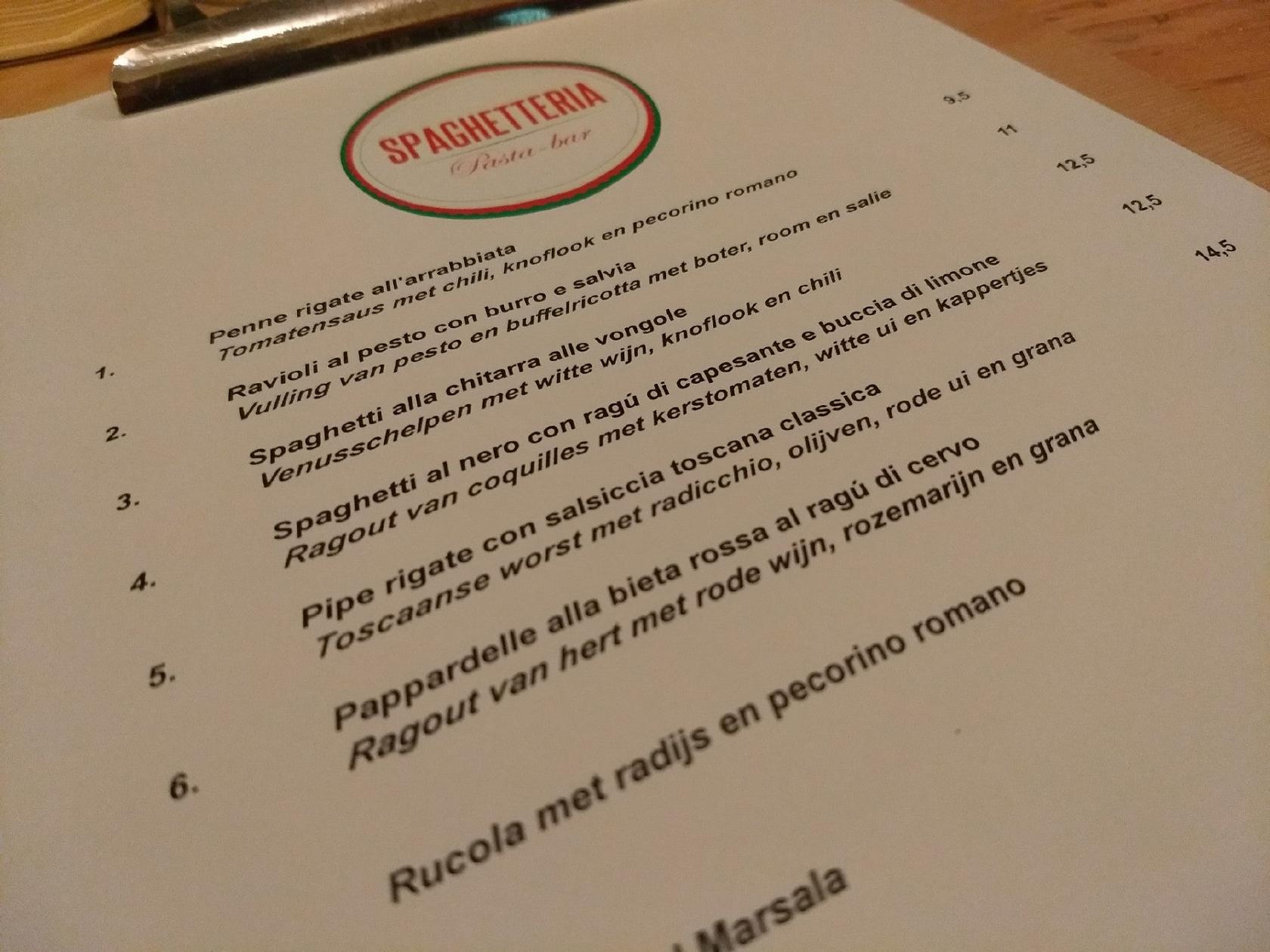 Menu at Spaghetteria Wittevrouwensingel, Utrecht, Wittevrouwensingel 44