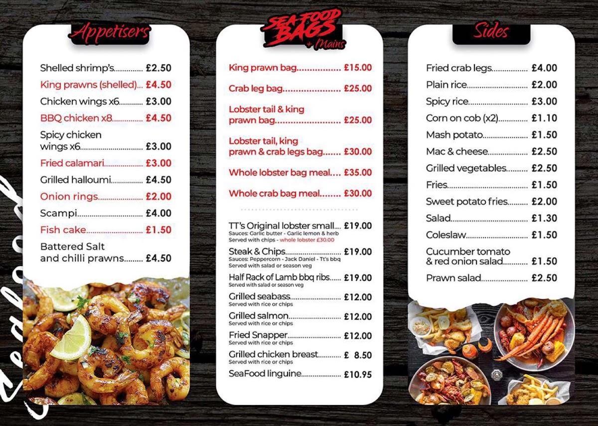 Menu at TT's seafood restaurant, London