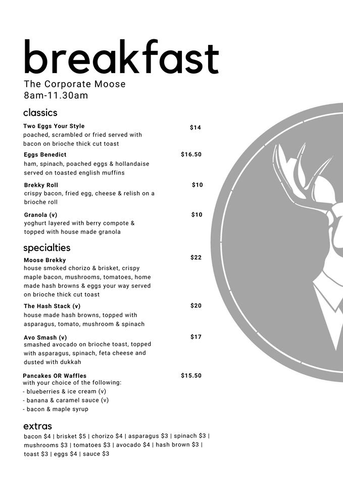 Menu at The Corporate Moose pub & bar, Mildura
