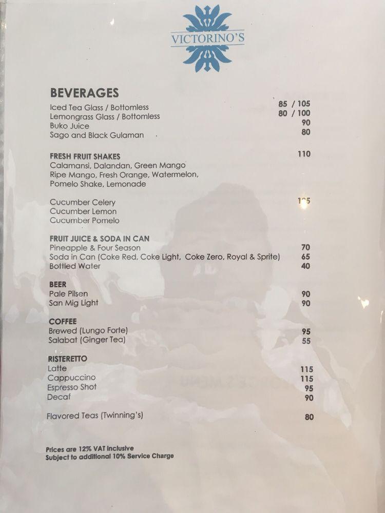 Menu at Victorino's Restaurant, Quezon City