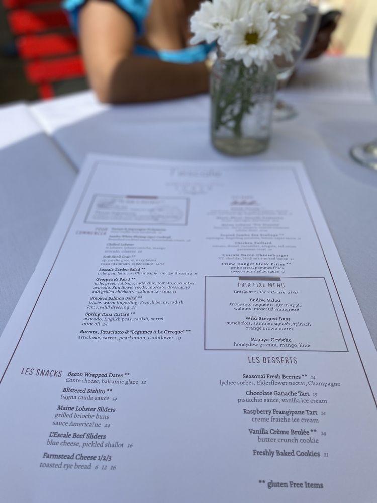 Menu at l'escale restaurant, Greenwich