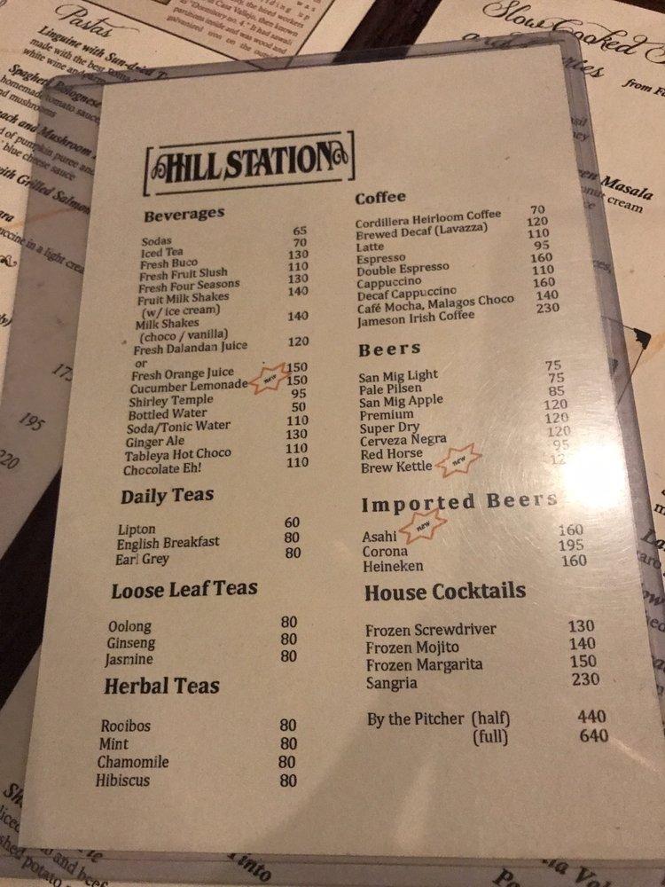 Menu at Hill Station restaurant, Baguio, Casa Vallejo