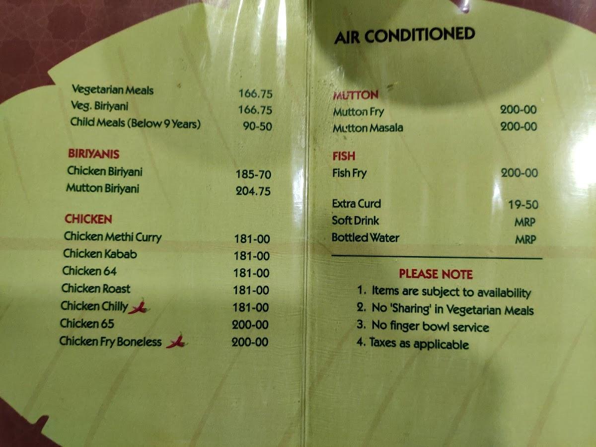 Menu at Hotel RRR Mysore, Mysuru, Gandhi Square