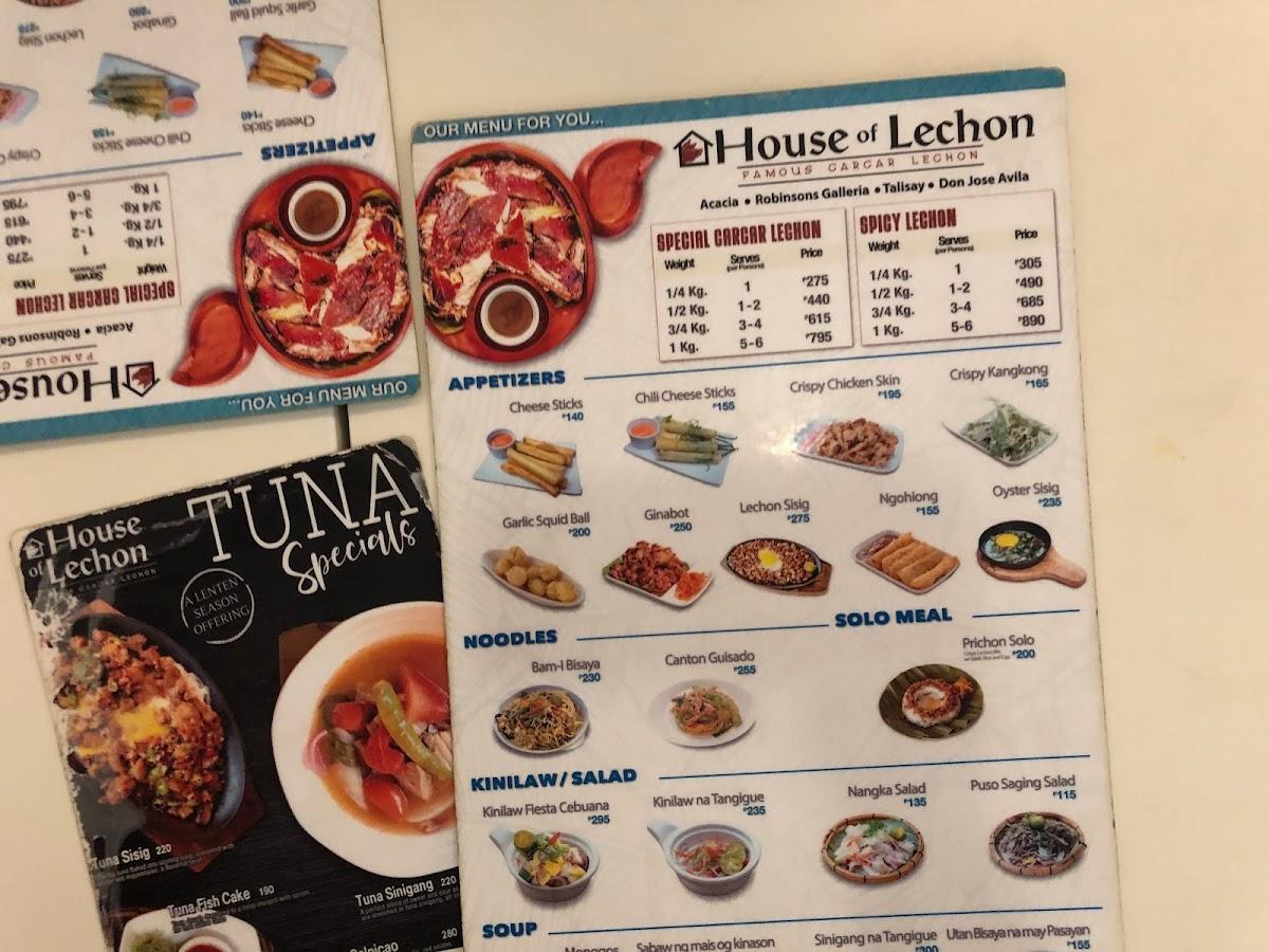 Menu at House of Lechon restaurant, Cebu City, Acacia St