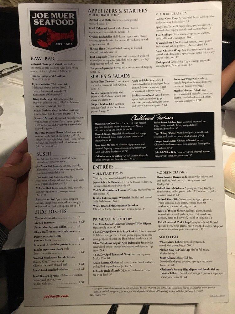 Menu at Joe Muer Seafood restaurant, Detroit