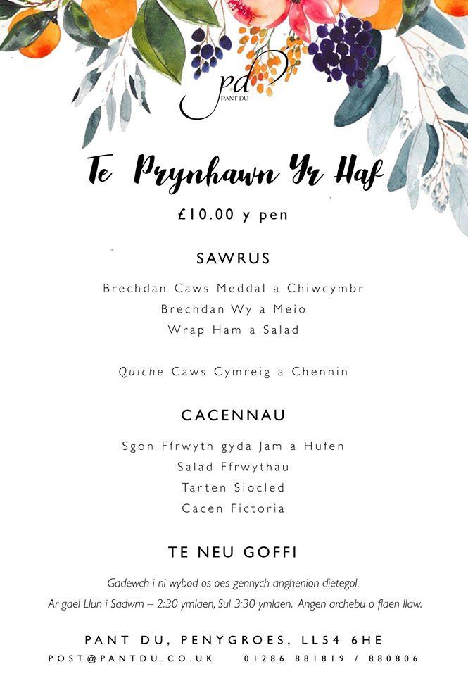 Menu at Pant Du Vineyard and Cafe, Penygroes