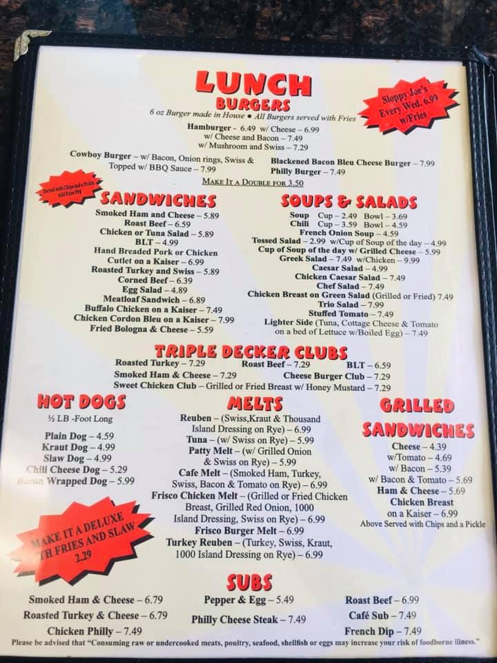 Menu at Papa J's Diner cafe, Inverness, Hwy 44 W