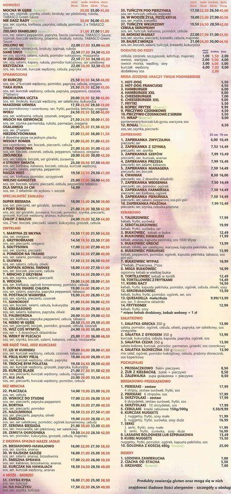 Menu at Biesiadowo restaurant, Dzialdowo