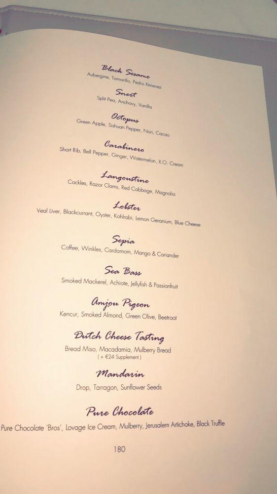 Menu at Spectrum, Amsterdam