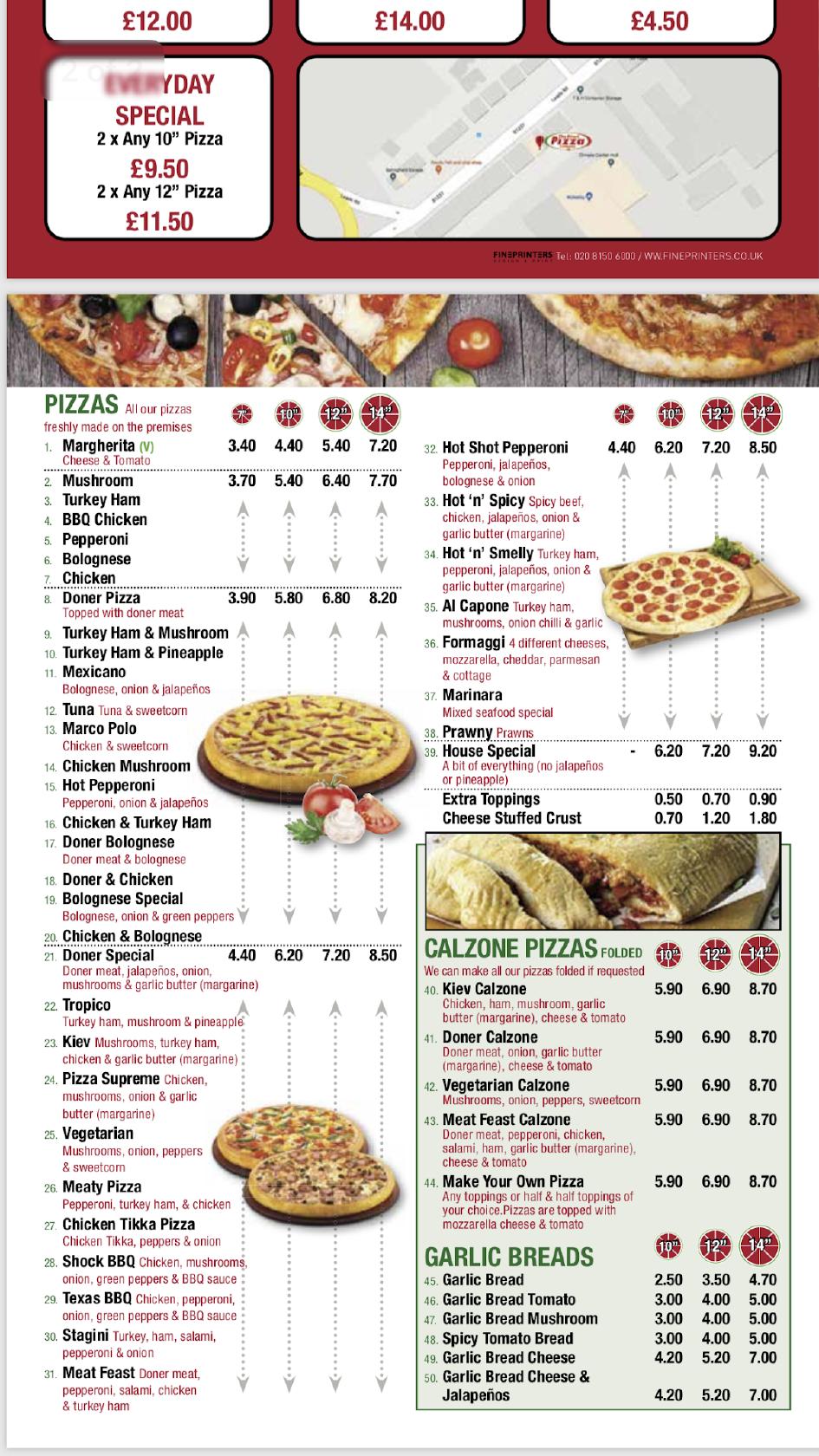 Menu at The Direct Pizza Company pizzeria, Hull