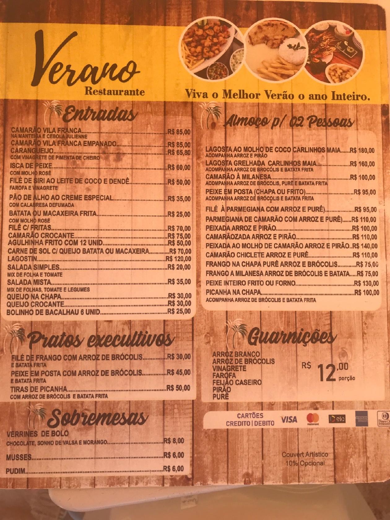Menu em Verano Restaurante - Gunga, Brasil