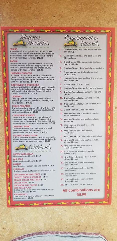 Menu at Cozumel Authentic Mexican Restaurant, Bradley