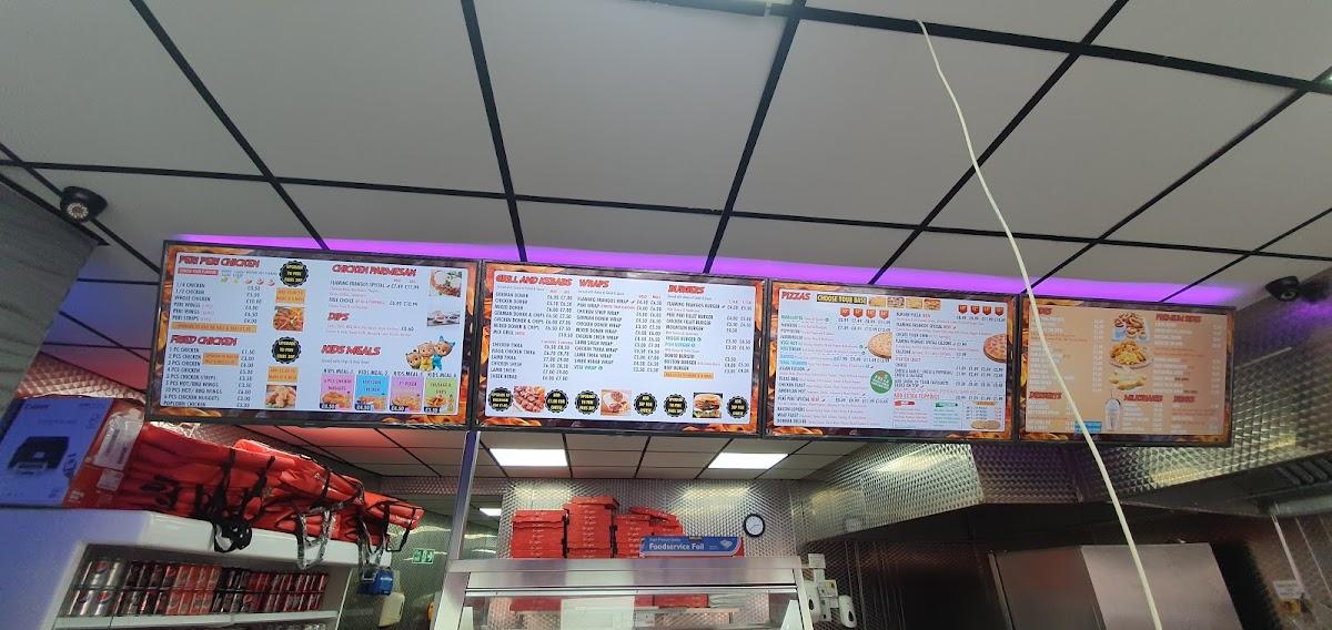 Menu at Flaming Frangos pizzeria, Barry
