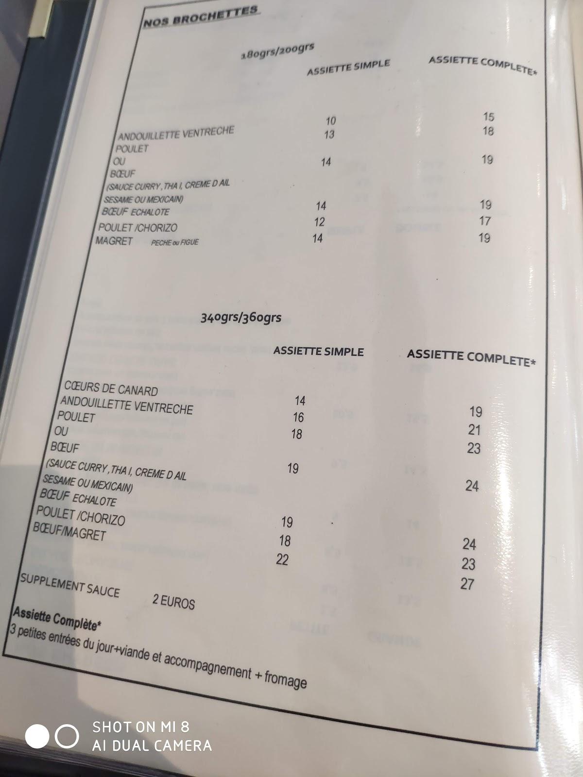 Menu au le trident restaurant, Lannemezan