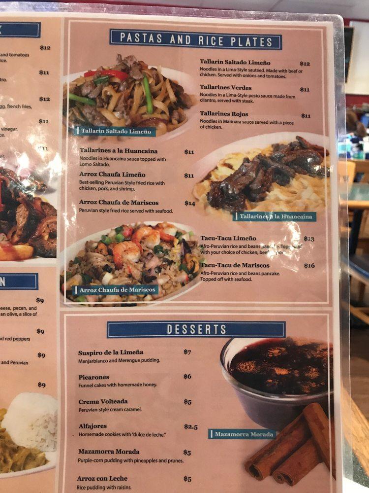Menu at Lima Criolla restaurant, Austin