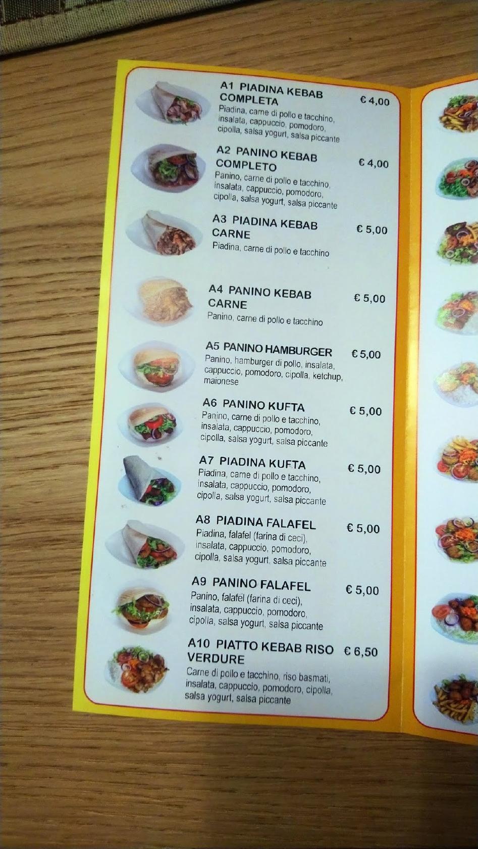 Menu at Pak Fast Food, Conegliano, Viale Venezia
