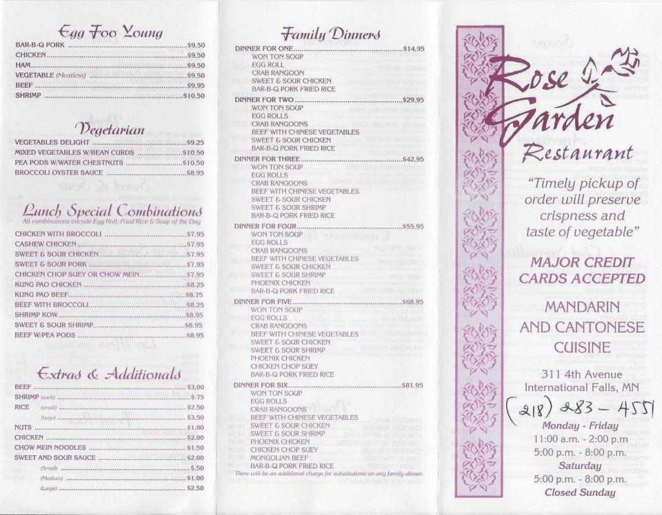 Menu at Rose Garden Restaurant, International Falls