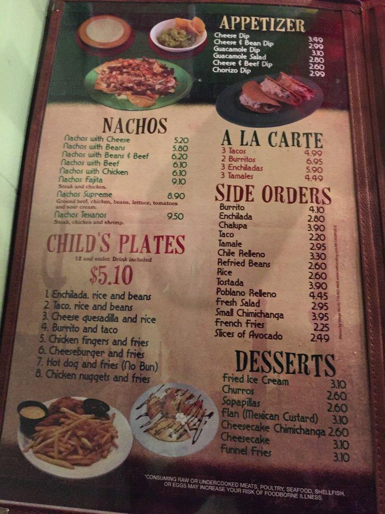Menu at El Agave Mexican Restaurant, Minden