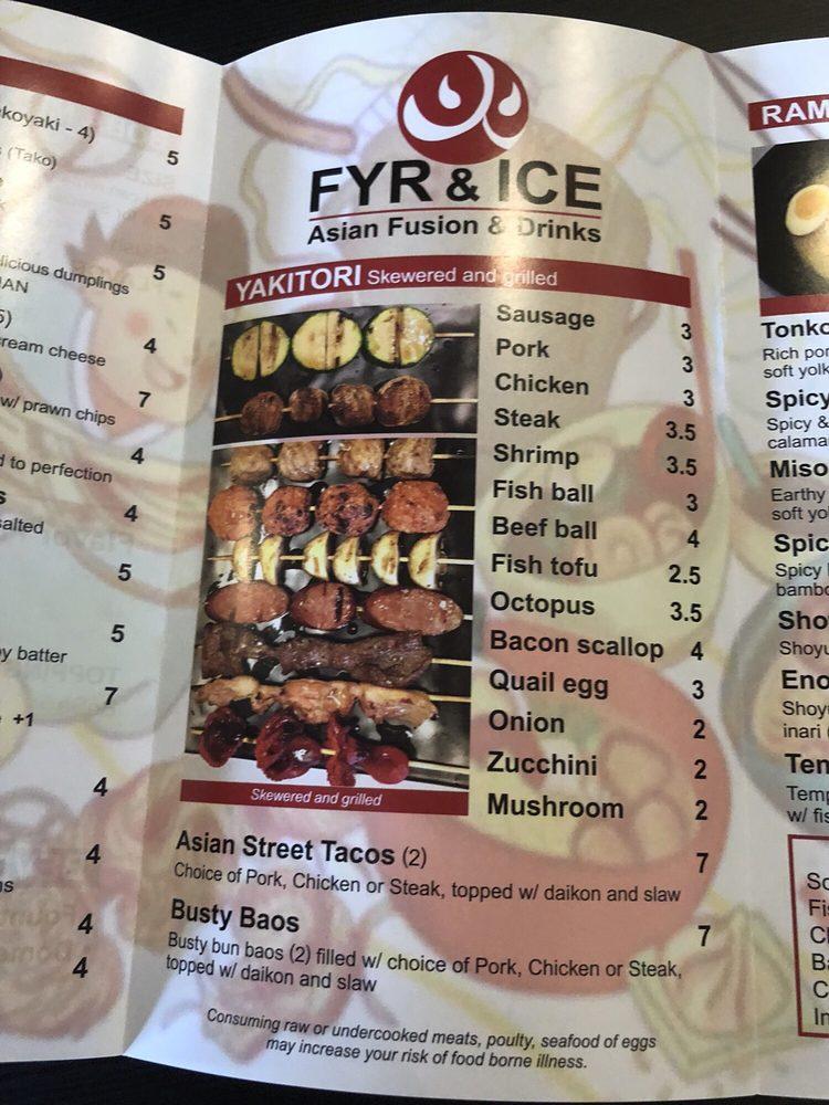 Menu at Fyr & Ice Asian Fusion And Drinks restaurant, Coral Springs