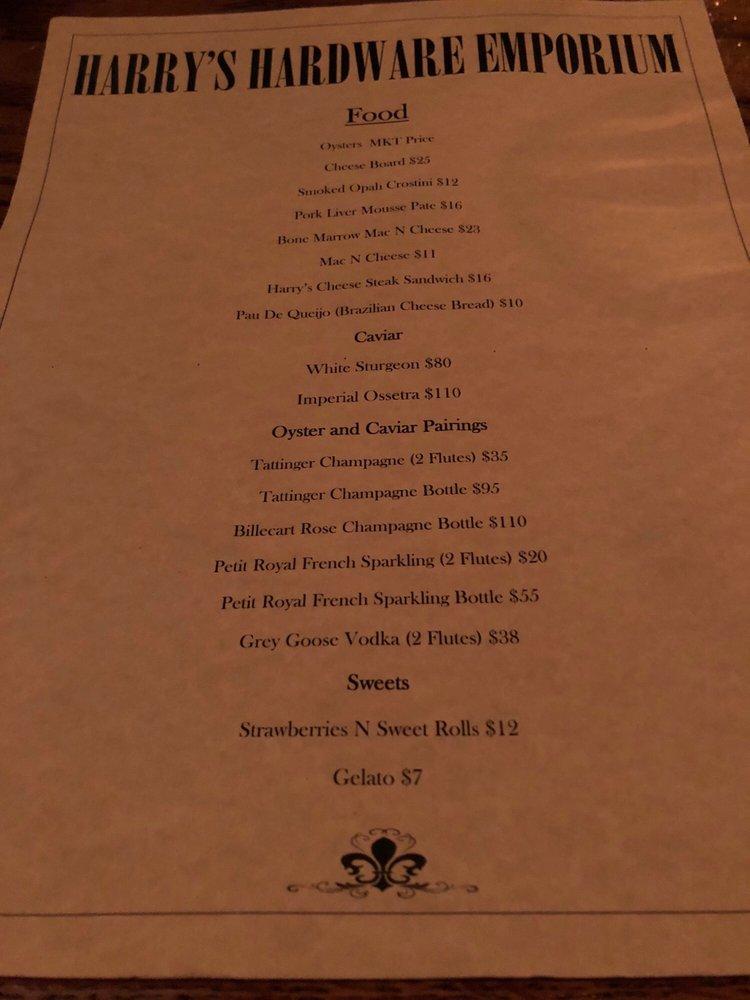 Menu at Harry's Hardware Emporium pub & bar, Honolulu