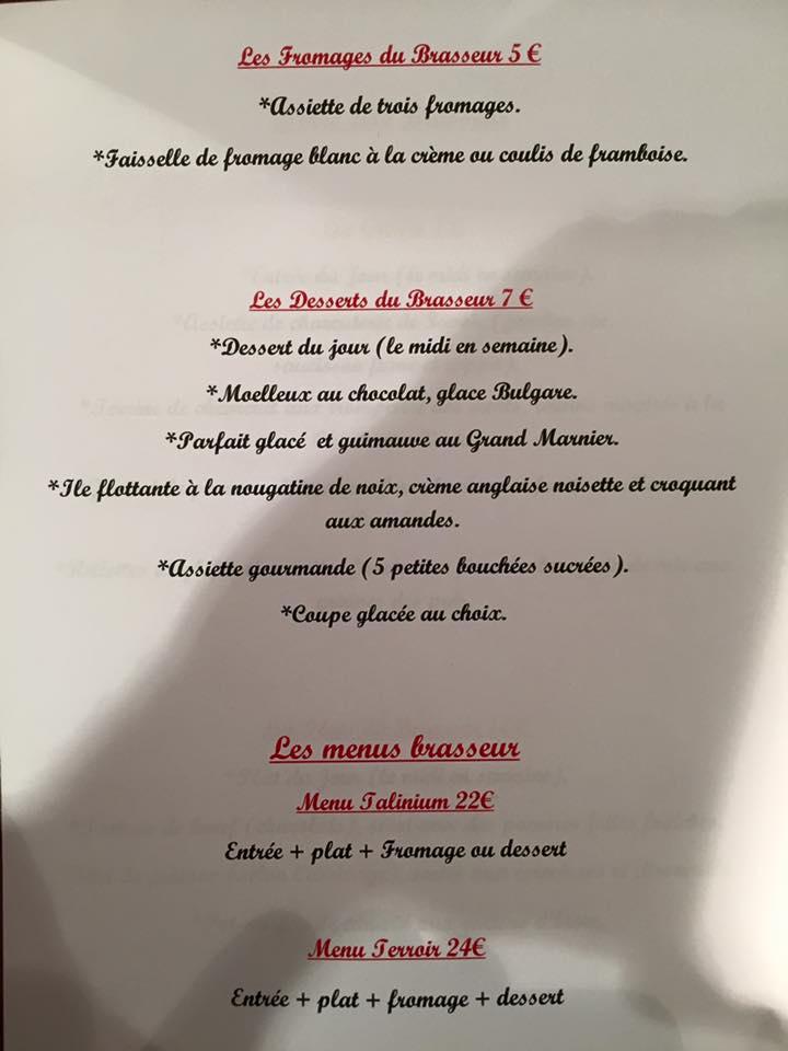 Menu au Hôtel du Commerce restaurant, Thônes