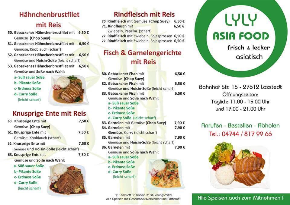 Speisekarte von LYLY ASIA FOOD restaurant, Loxstedt