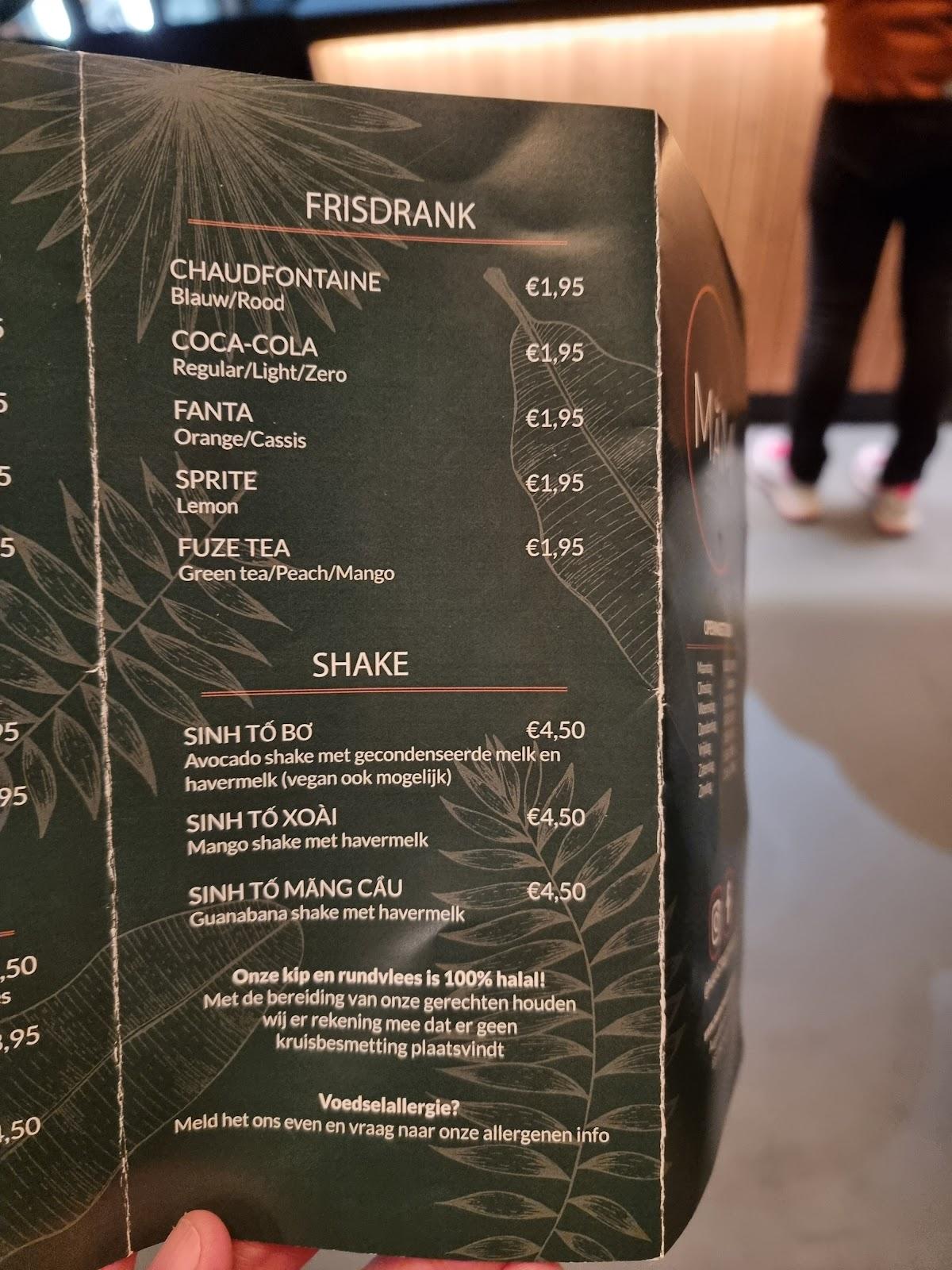 Menu at MAM Vietnamese Street Food, Nijmegen