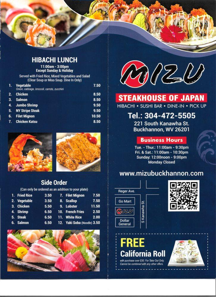 Menu at Mizu Japanese Steakhouse & Sushi, Buckhannon