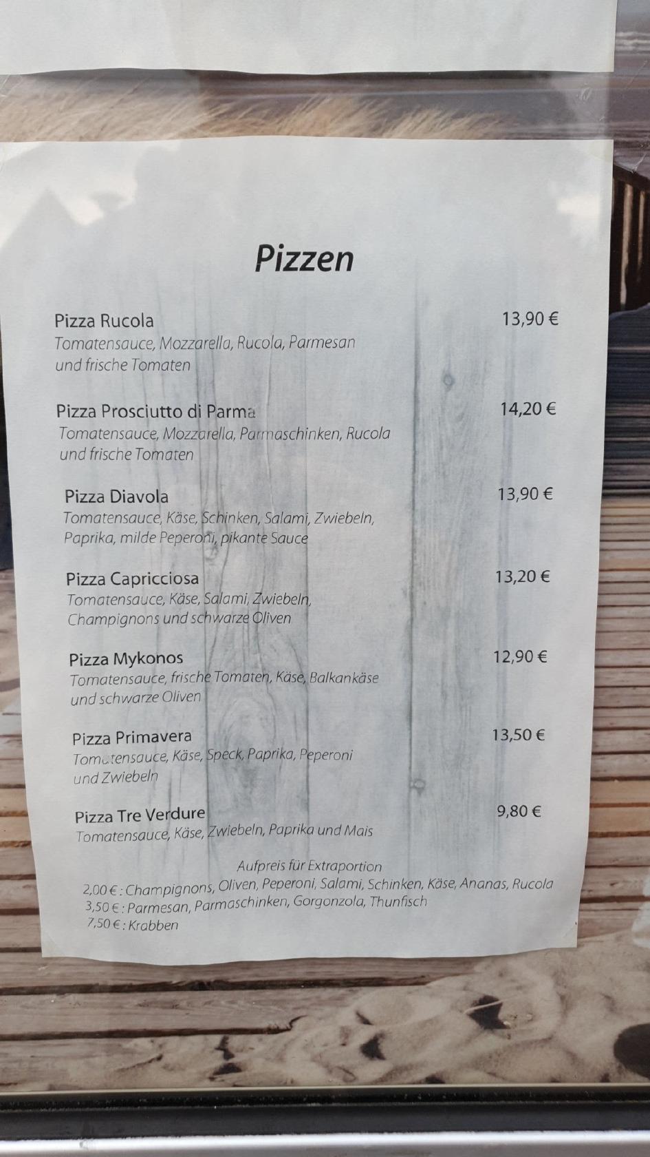 Menu at Pizzeria Primavera, Baltrum