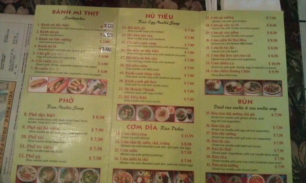 Menu at Que Huong Restaurant, Madison Heights