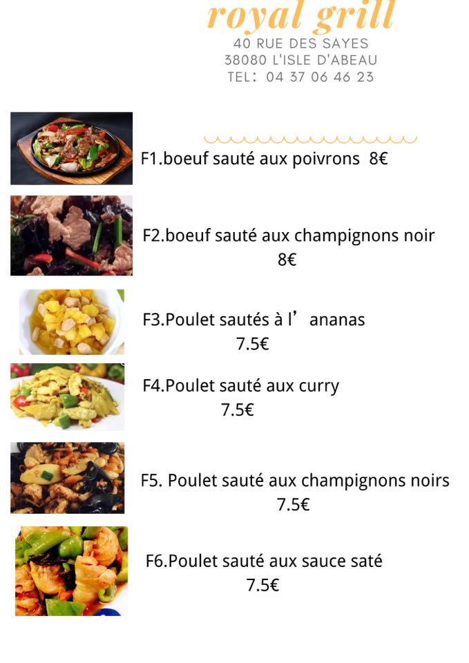 Menu at Royal Grill restaurant, L'Isle-d'Abeau